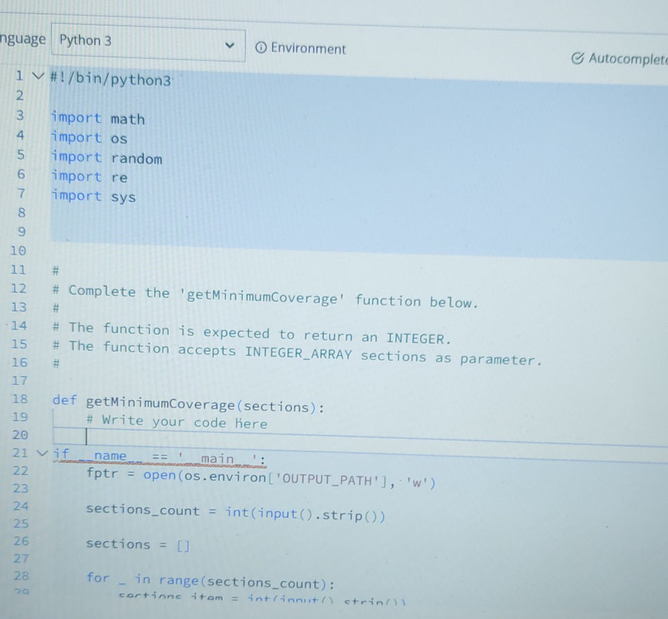 # Complete the 'getMinimumCoverage' function | StudyX