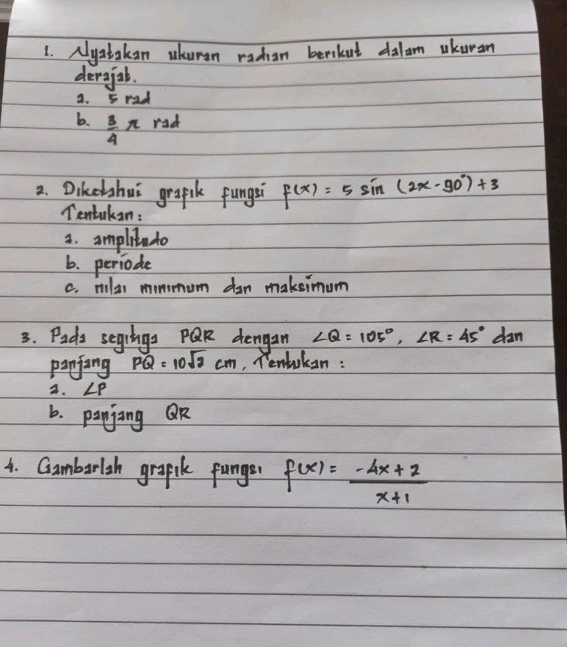1. Nyatakan ukuran radian berikut dalam | StudyX