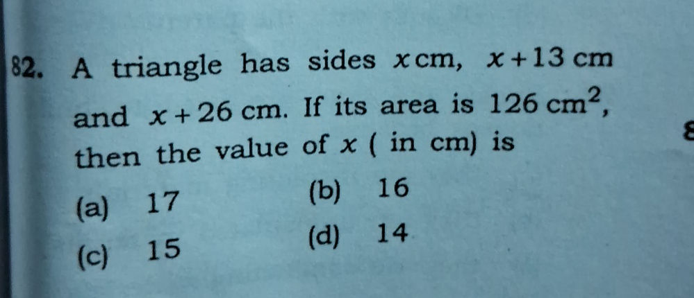 82. A triangle has sides $x$ cm, $x+13$ cm | StudyX