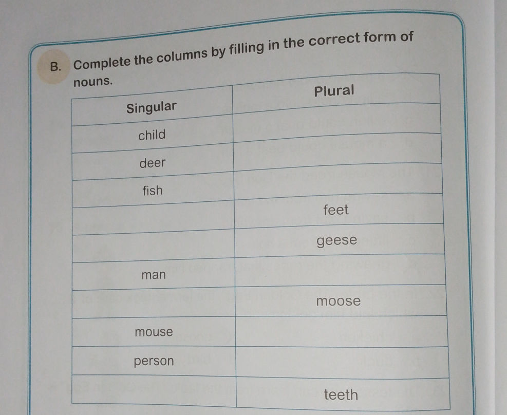 Complete the columns by filling in the | StudyX