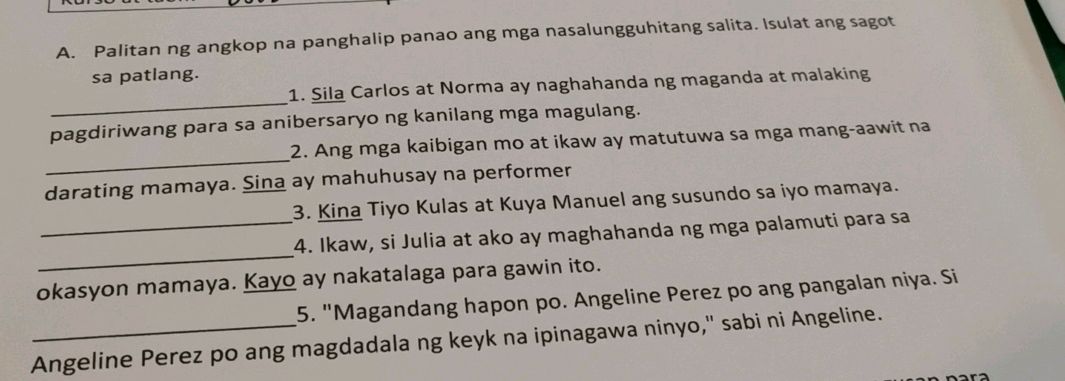 A. Palitan ng angkop na panghalip panao ang | StudyX