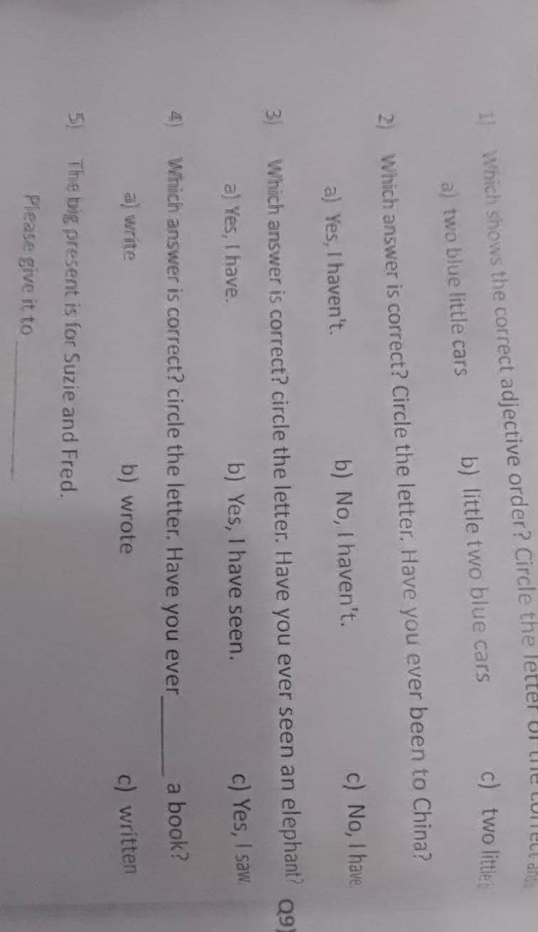 1) Which shows the correct adjective order? | StudyX