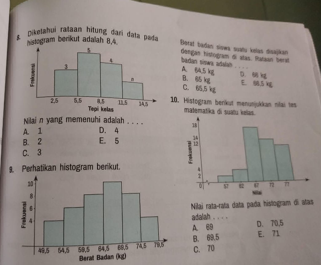 8. Diketahui rataan hitung dari data pada | StudyX
