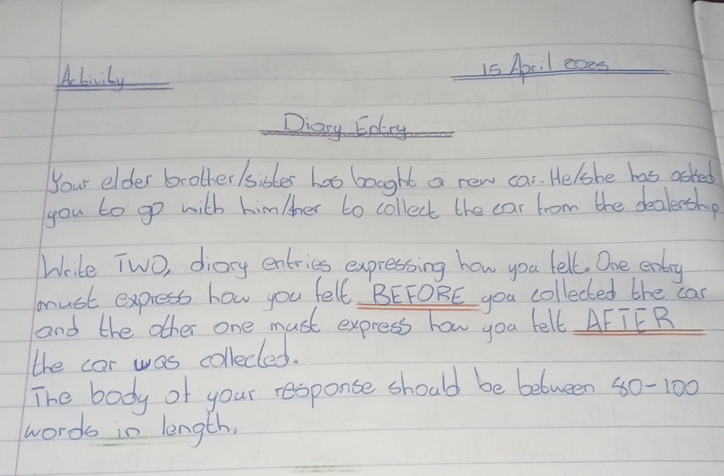 Write TWO, diary entries expressing how you | StudyX