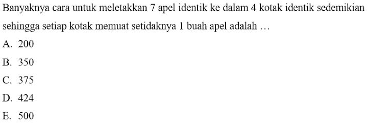 Banyaknya cara untuk meletakkan 7 apel | StudyX