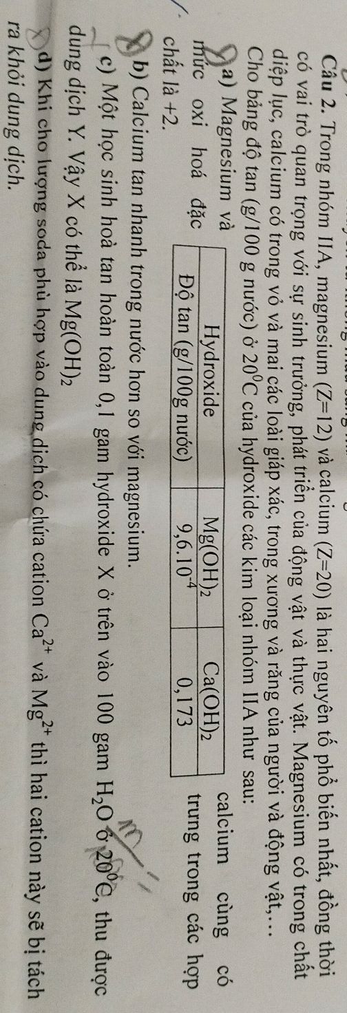 Câu 2. Trong nhóm IIA, magnesium (Z=12) và | StudyX