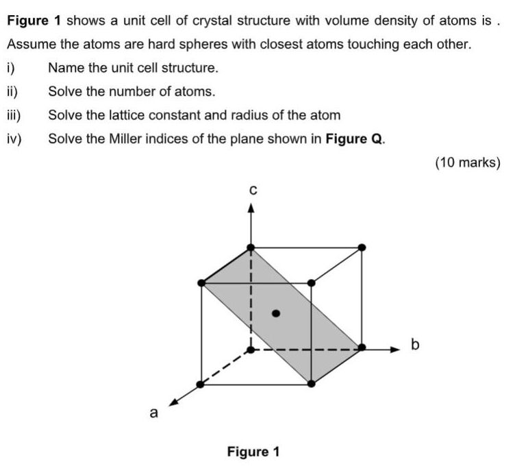 Figure 1 shows a unit cell of crystal | StudyX