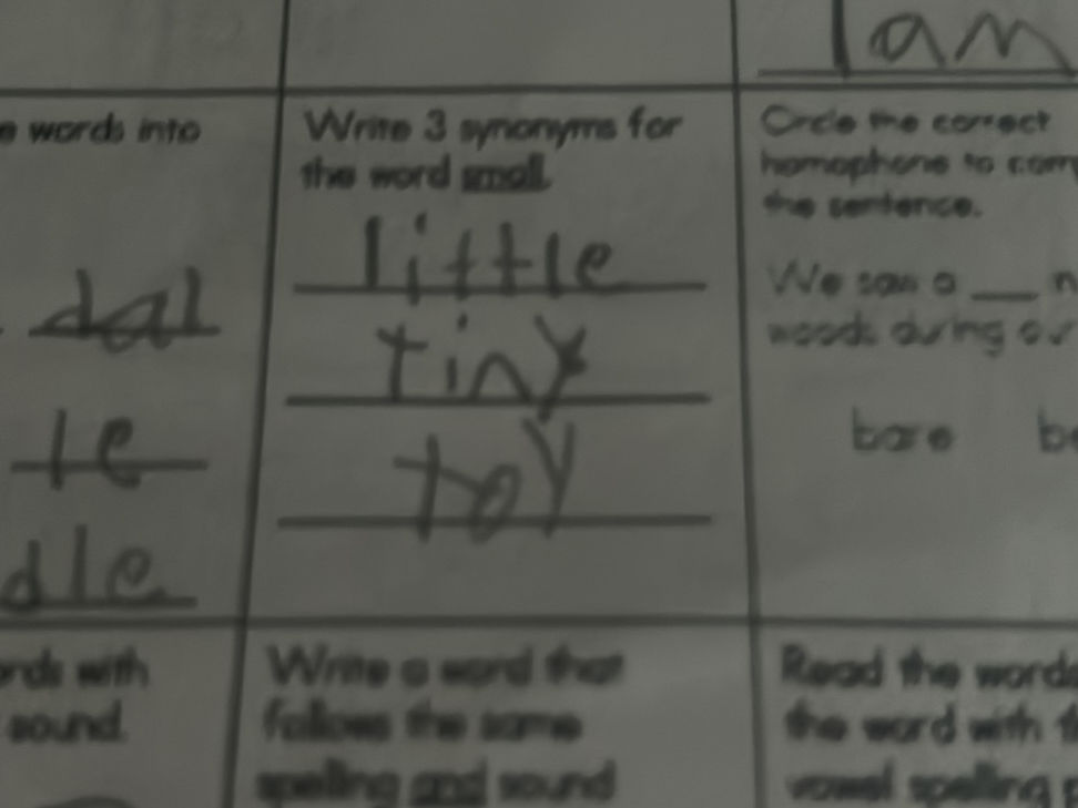 Write 3 synonyms for the word small. little | StudyX