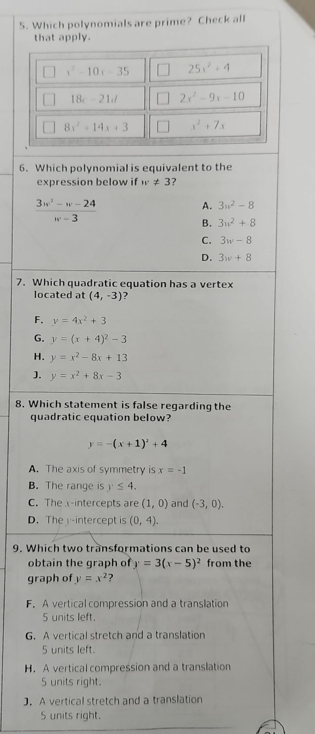 5. Which polynomials are prime? Check all | StudyX