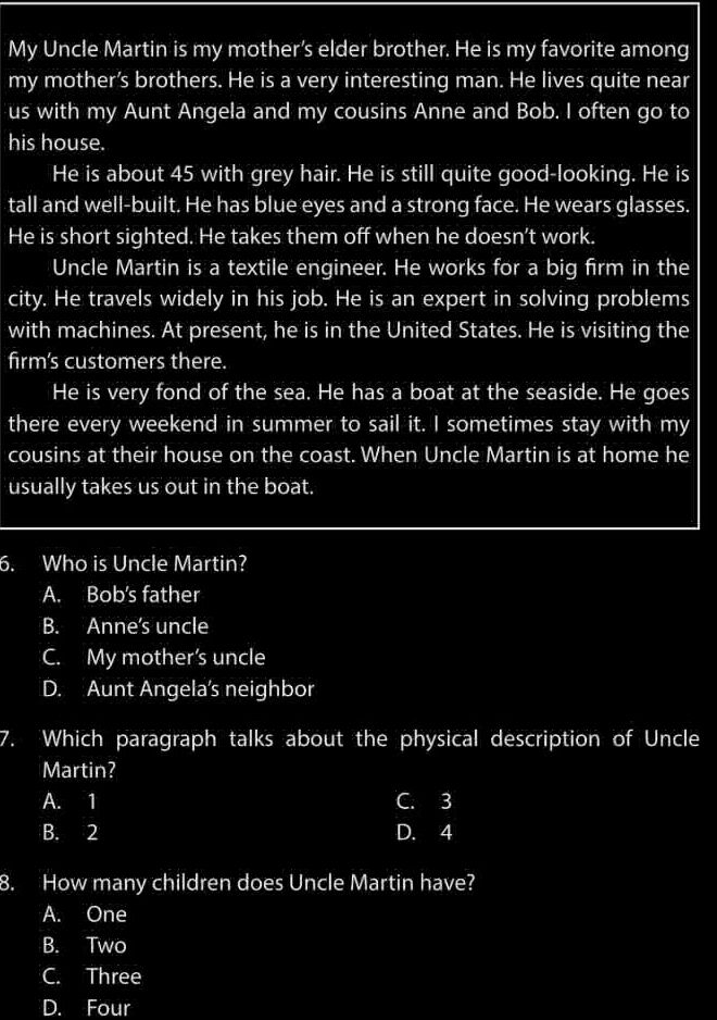 6. Who is Uncle Martin? A. Bob's father B. | StudyX