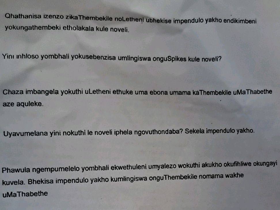 Qhathanisa izenzo zikaThembekile noLetheni | StudyX