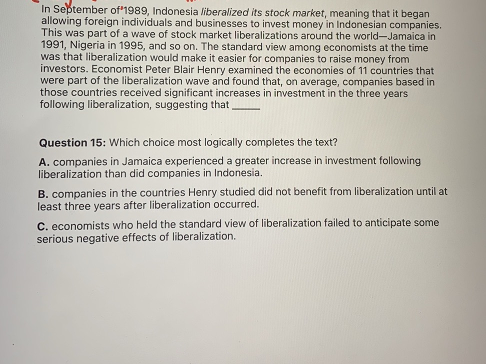 Question 15: Which choice most logically | StudyX