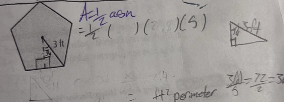 A = {1}{2}asn = {1}{2}()(5) {3A}{5} = | StudyX