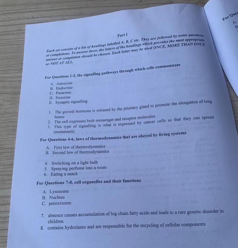 For Questions 1-3, the signalling pathways | StudyX
