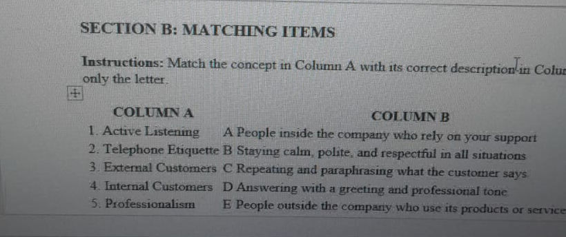 Instructions: Match the concept in Column A | StudyX