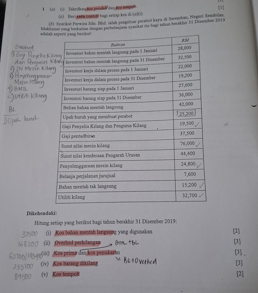 1 (a) (i) Takrifkan kos produk dan kos | StudyX