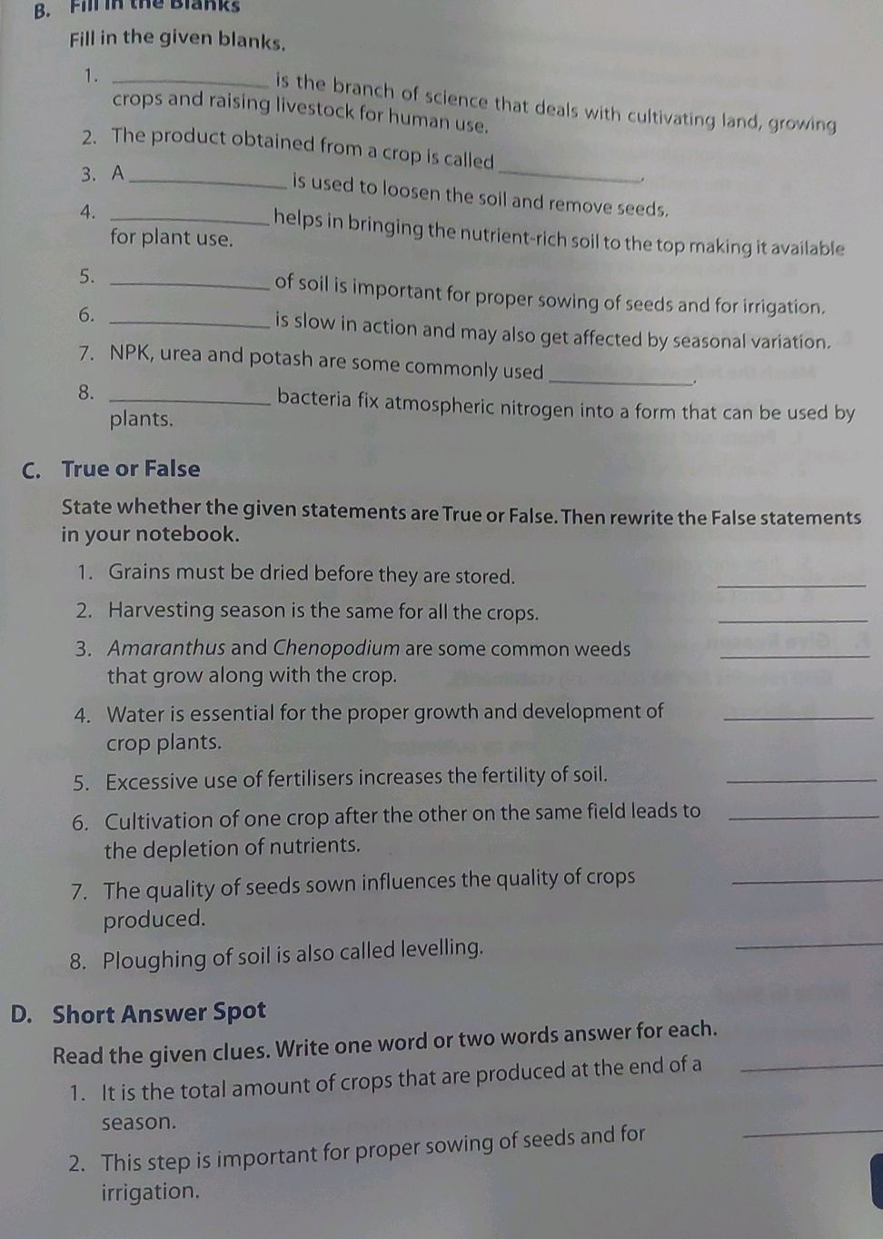 B. Fill in the Blanks Fill in the given | StudyX