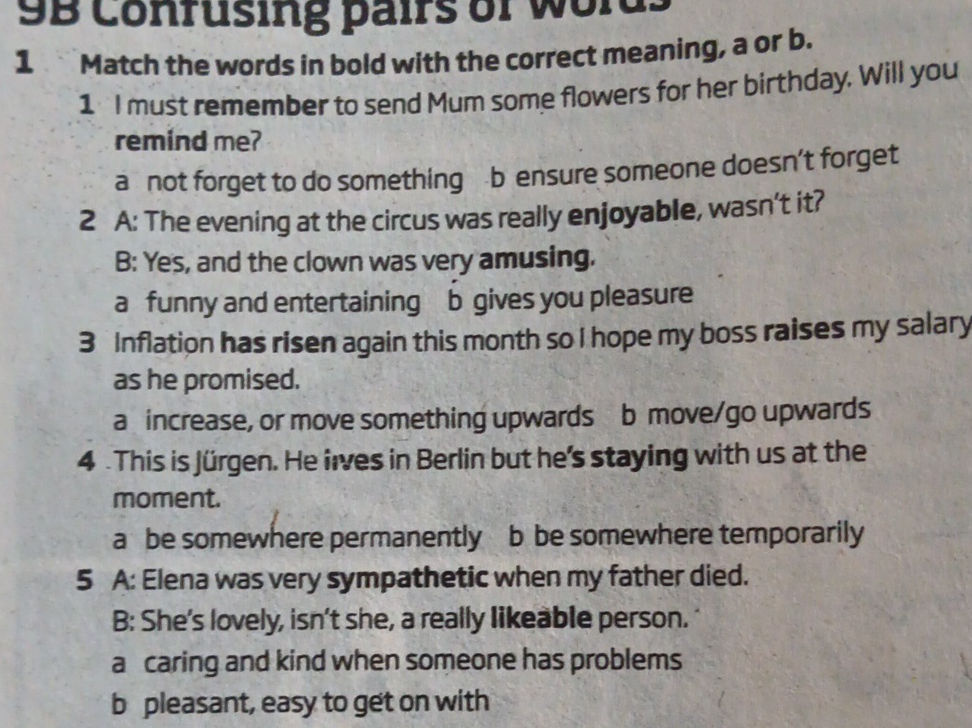 9B Confusing pairs of words 1 Match the | StudyX