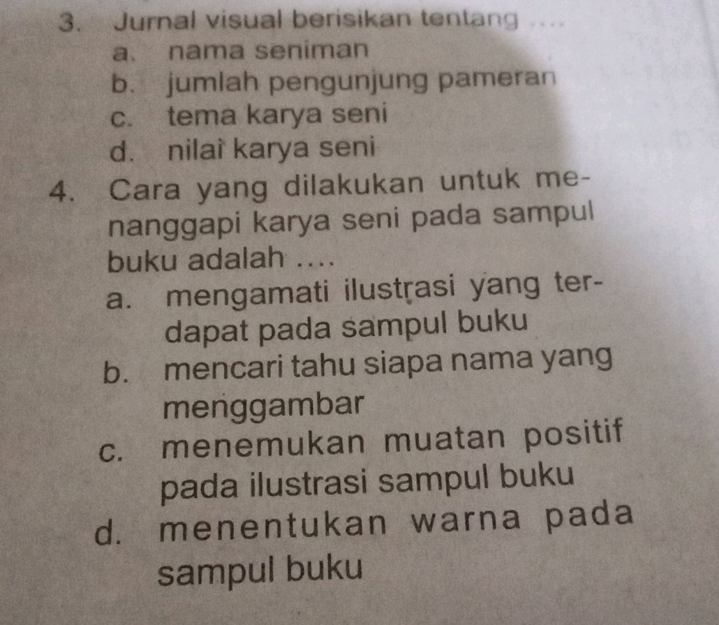 3. Jurnal visual berisikan tentang .... a. | StudyX