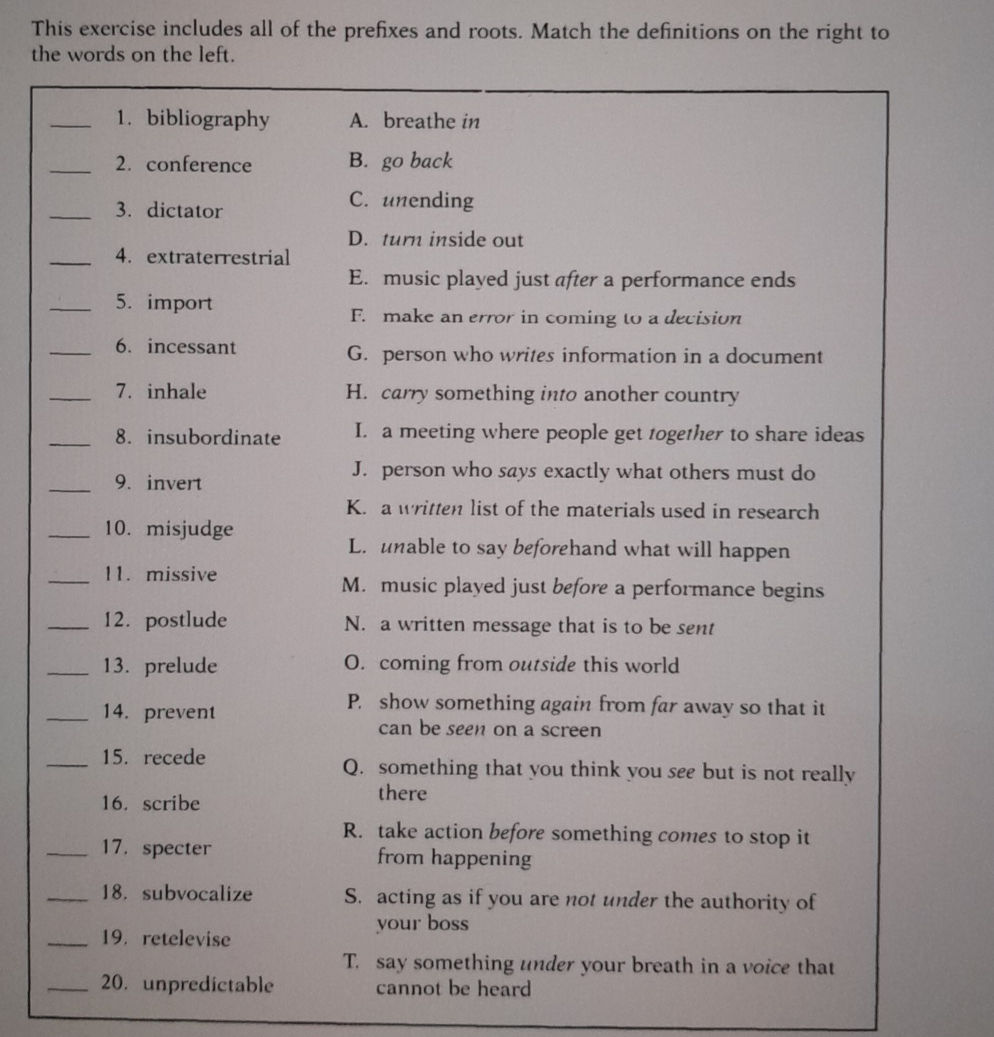 This exercise includes all of the prefixes | StudyX