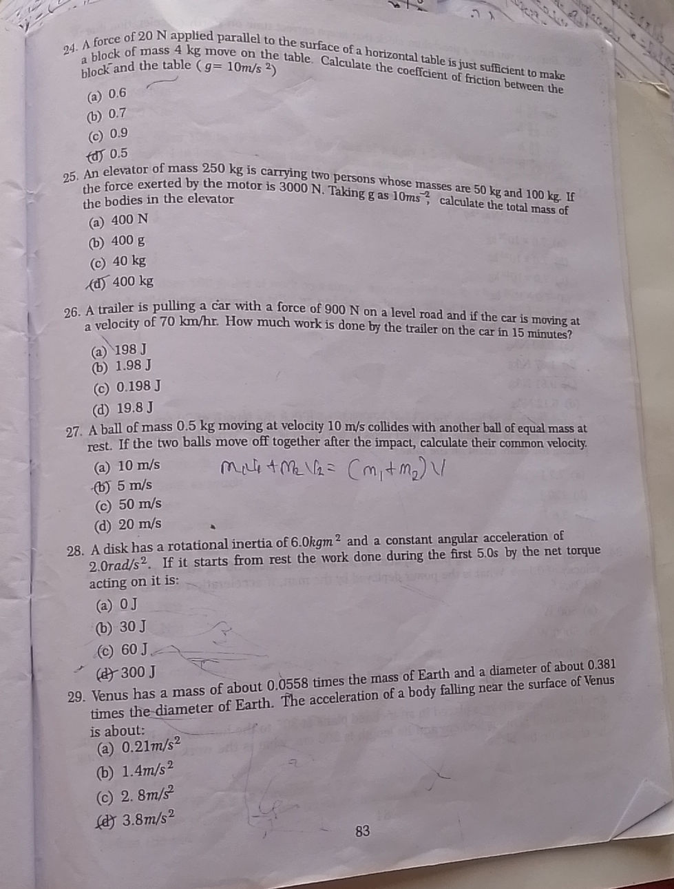 24. A force of 20 N applied parallel to the | StudyX