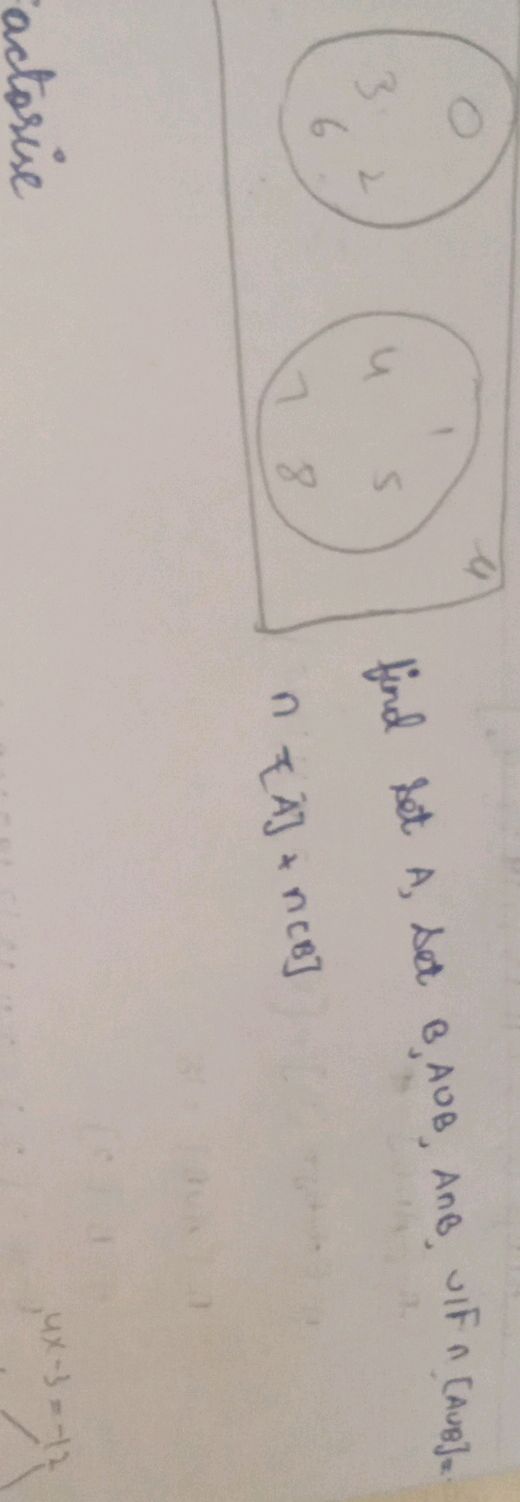 find set A, set B, AUB, AnB, ∪[A ∩ B] = ? | StudyX