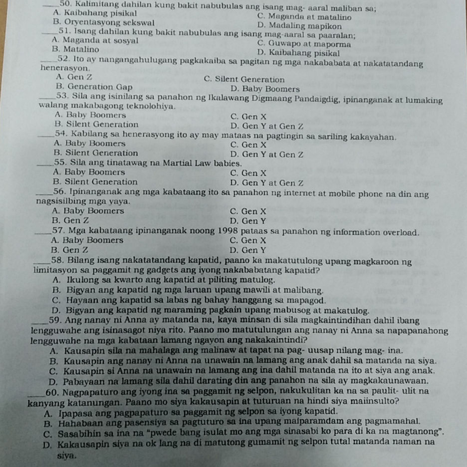 50. Kalimitang dahilan kung bakit nabubulas | StudyX