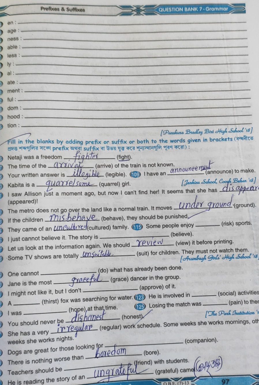 Fill in the blanks by adding prefix or | StudyX