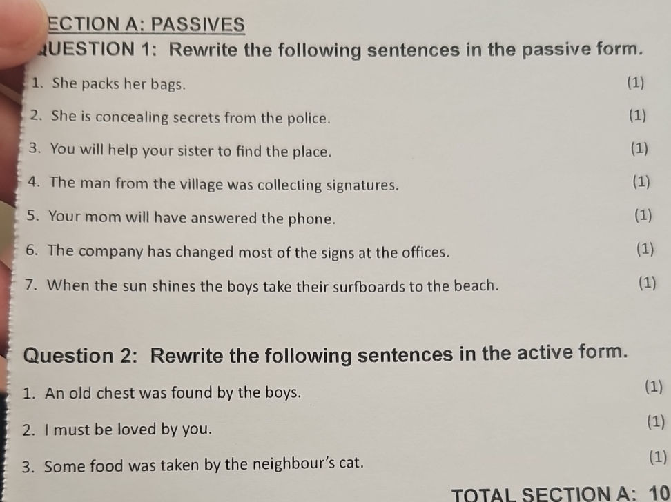 QUESTION 1: Rewrite the following sentences | StudyX