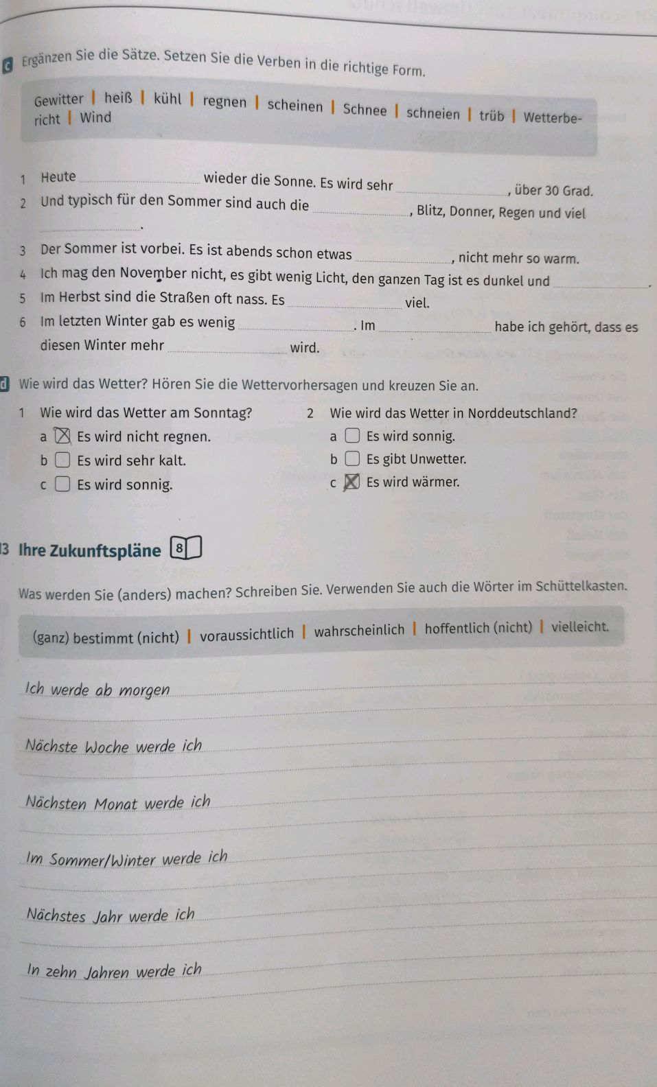 Ergänzen Sie die Sätze. Setzen Sie die | StudyX