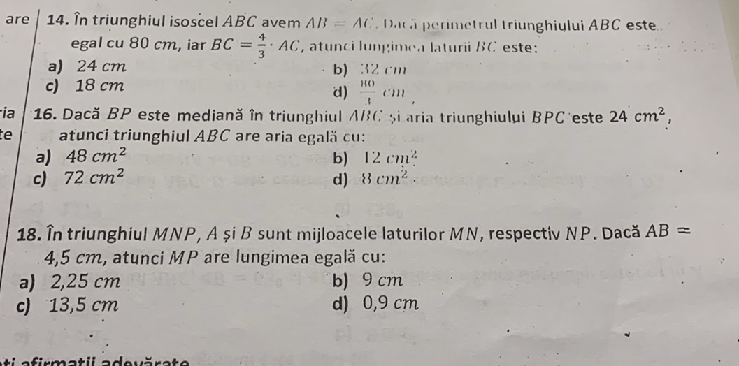 14. În triunghiul isoscel ABC avem AB = AC. | StudyX