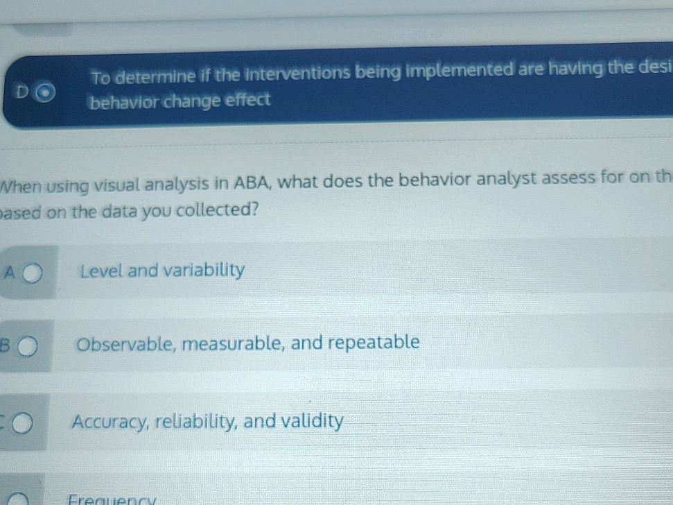 When using visual analysis in ABA, what does | StudyX