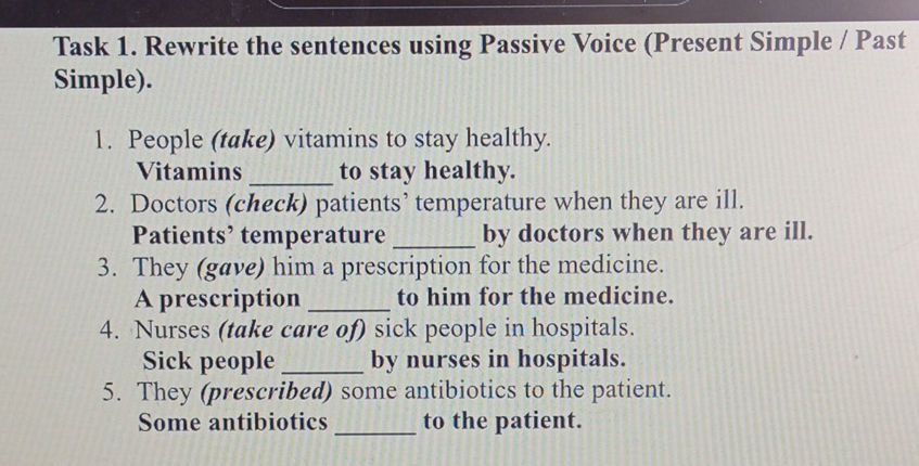 Task 1. Rewrite the sentences using Passive | StudyX