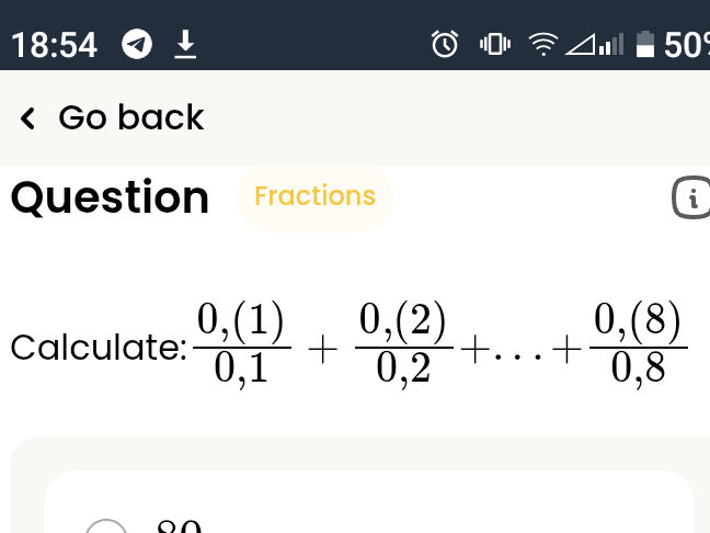Calculate: $ {0,(1)}{0,1} + {0,(2)}{0,2} + | StudyX