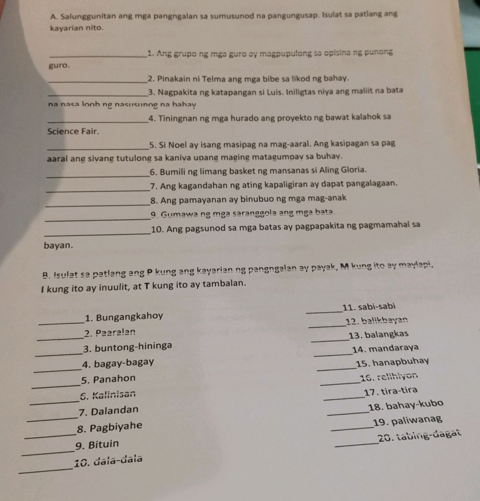 A. Salunggunitan ang mga pangngalan sa | StudyX