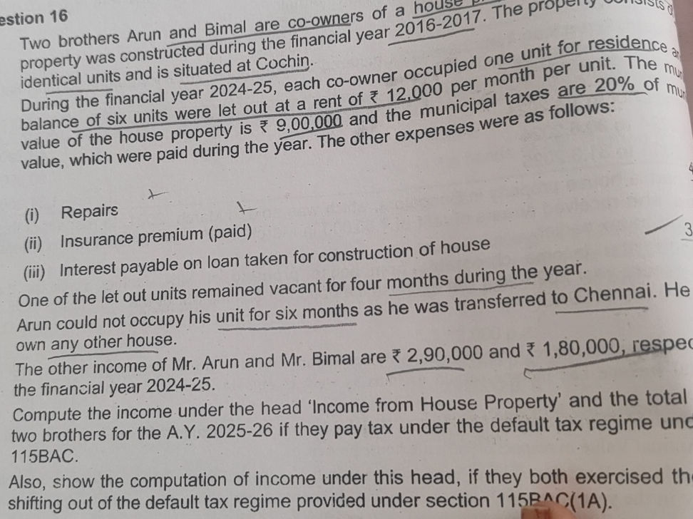 Question 16 Two brothers Arun and Bimal are | StudyX