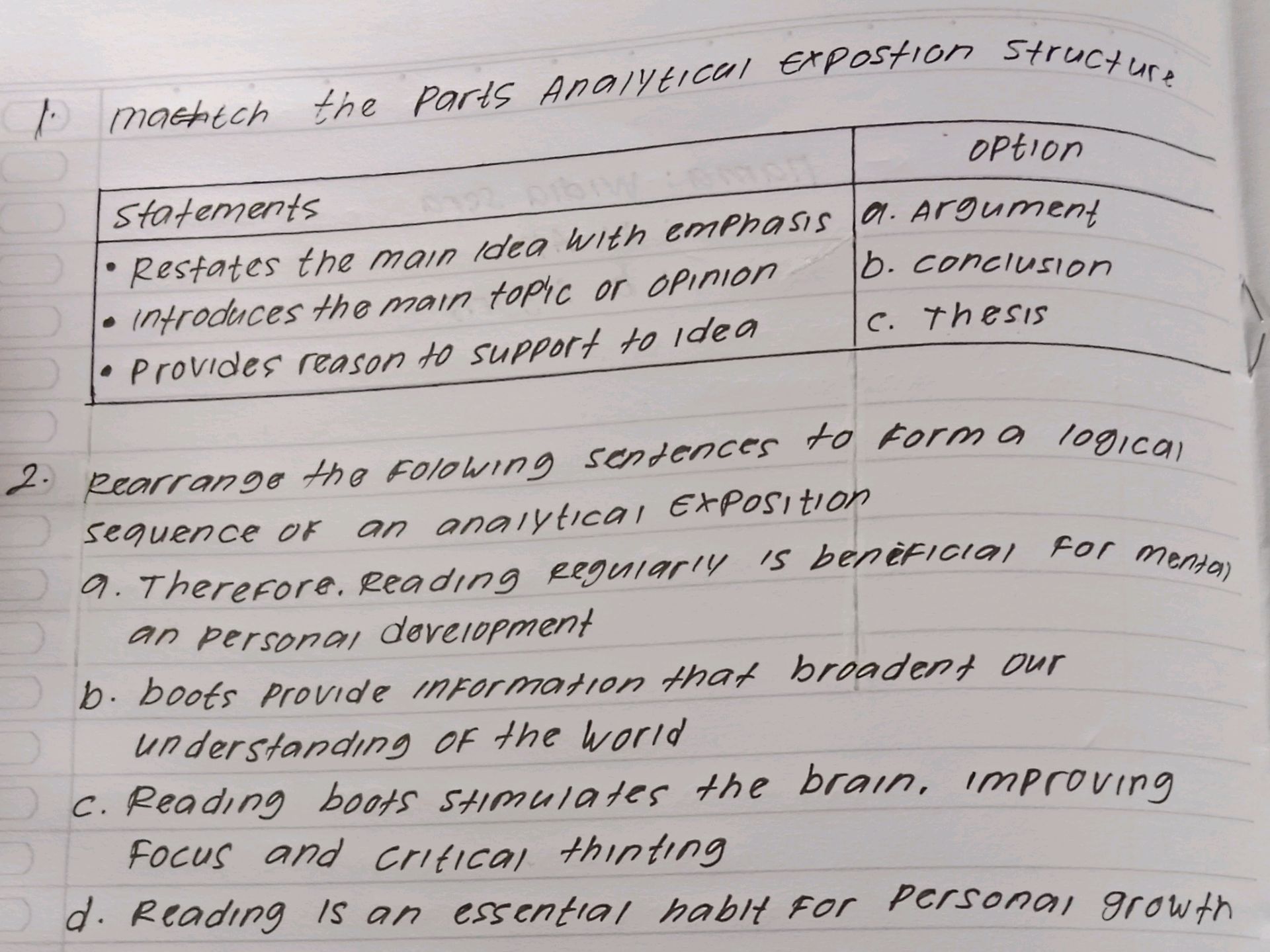 1. machtch the Parts Analytical Expostion | StudyX