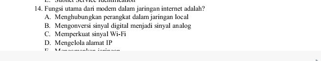 14. Fungsi utama dari modem dalam jaringan | StudyX