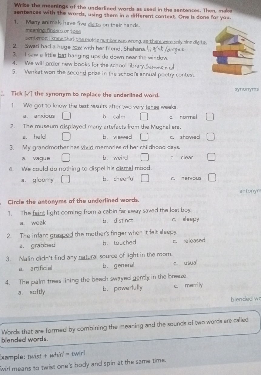 Write the meanings of the underlined words | StudyX