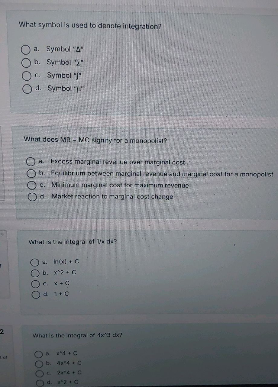 What symbol is used to denote integration? | StudyX
