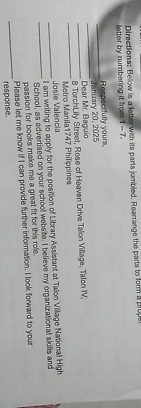 Directions: Below is a letter with its parts | StudyX