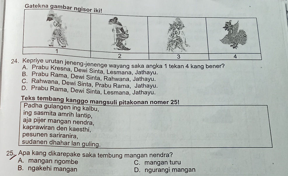 24. Kepriye urutan jeneng-jenenge wayang | StudyX