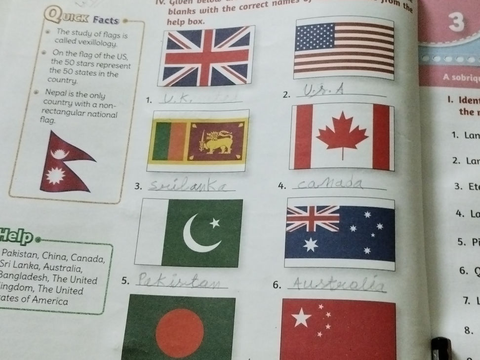 IV. Given below are flags. Fill in the | StudyX