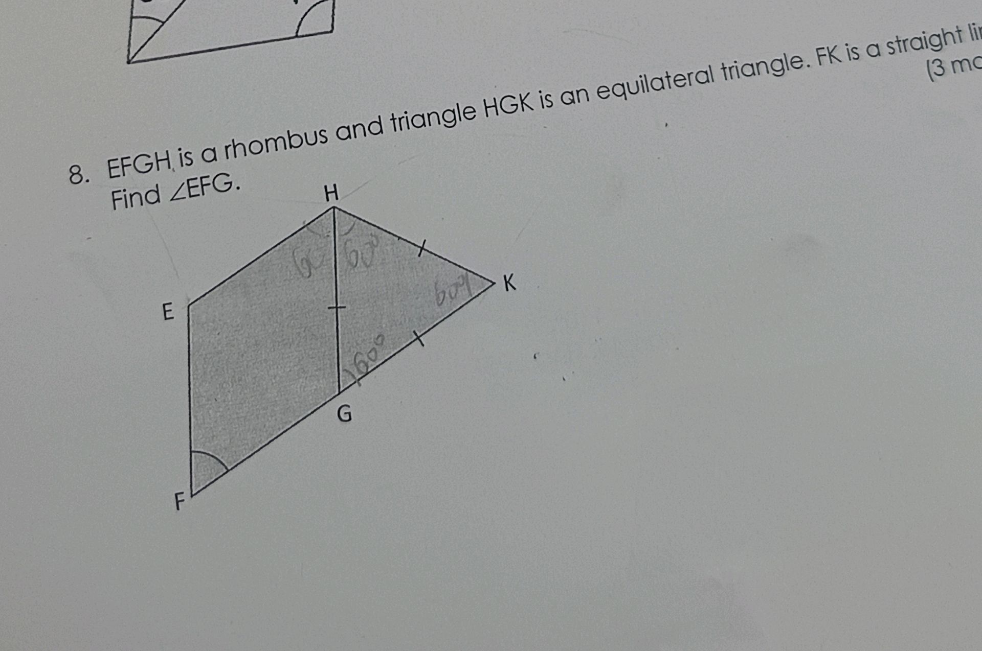 8. EFGH is a rhombus and triangle HGK is an | StudyX