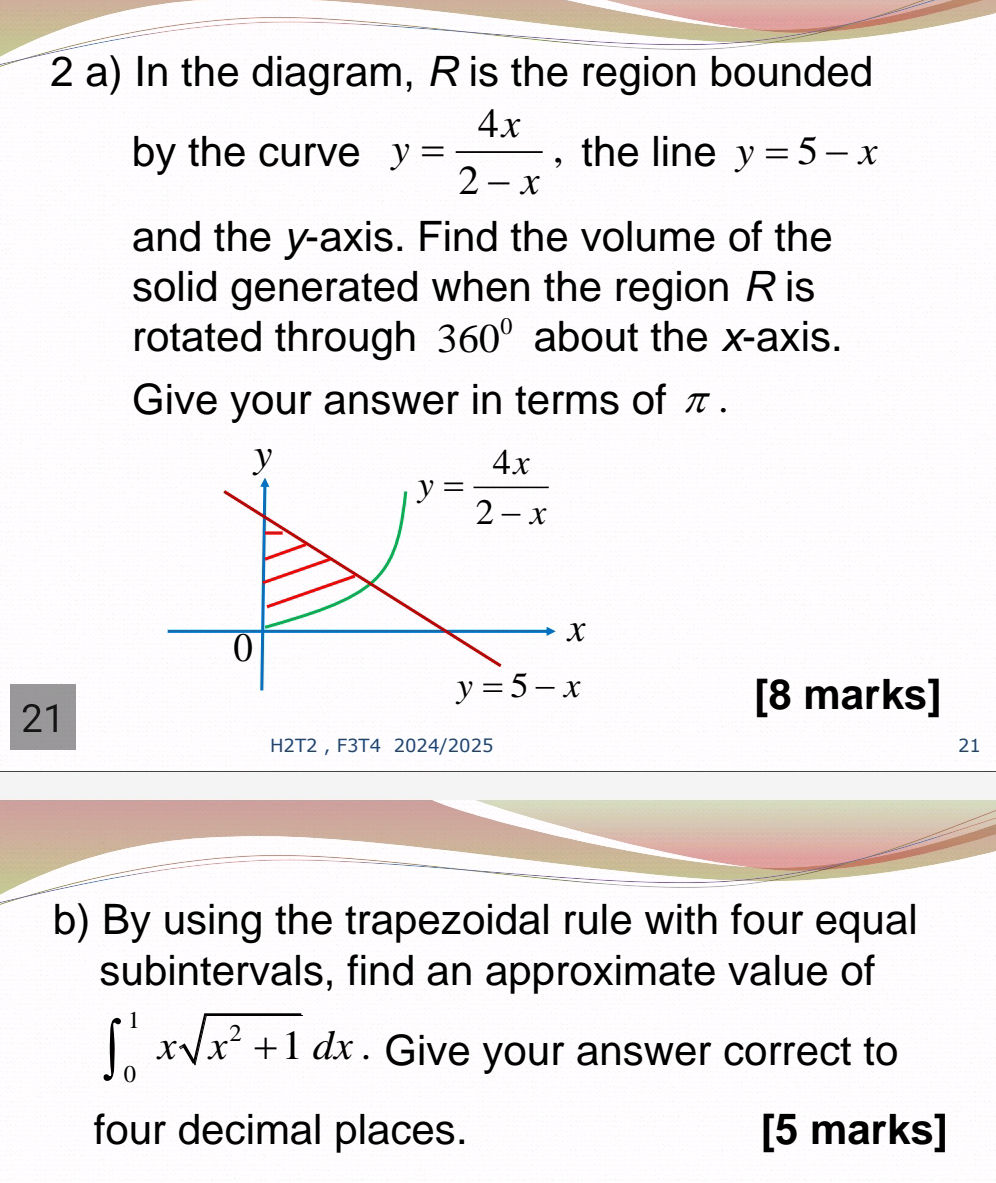 2 a) In the diagram, R is the region bounded | StudyX