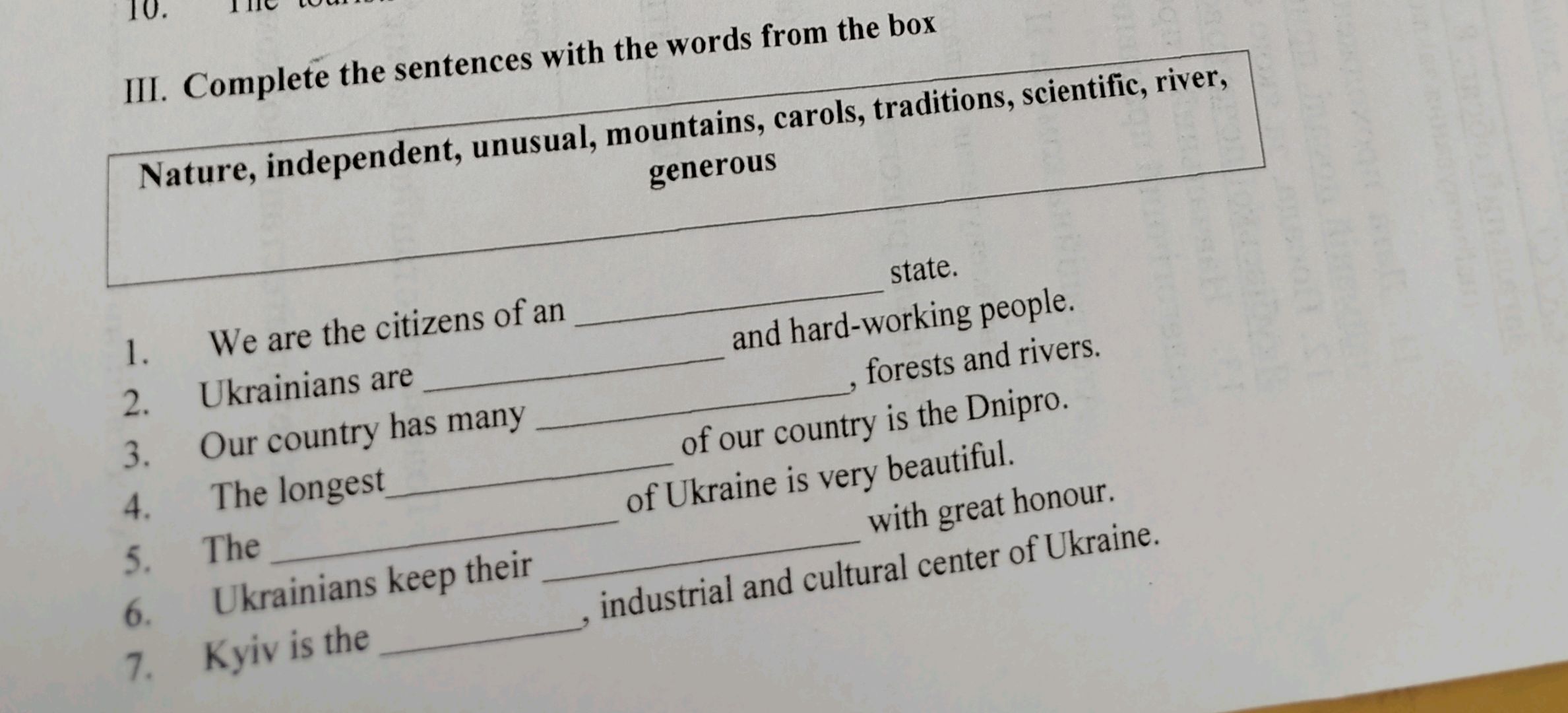 III. Complete the sentences with the words | StudyX