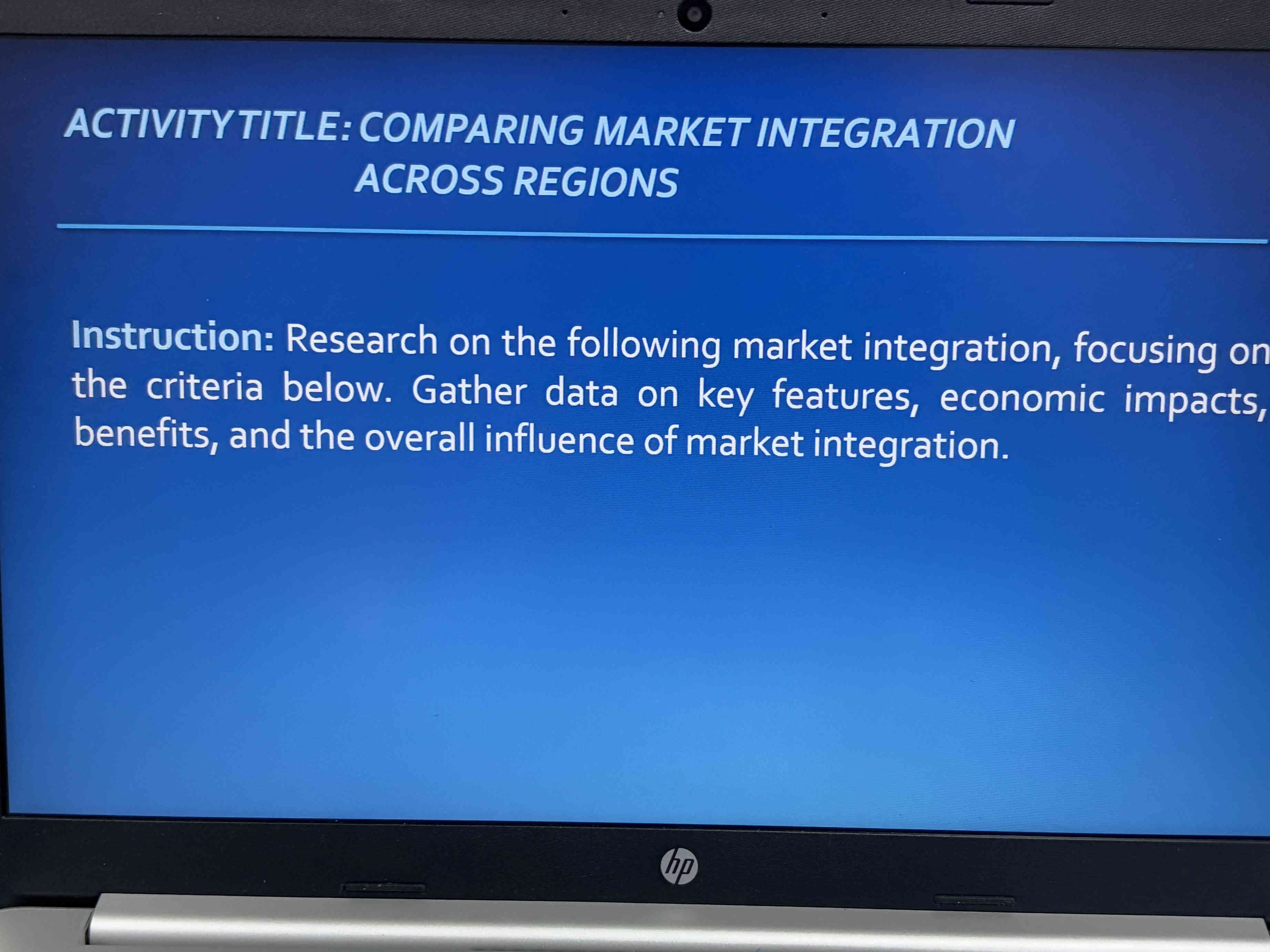 ACTIVITY TITLE: COMPARING MARKET INTEGRATION | StudyX