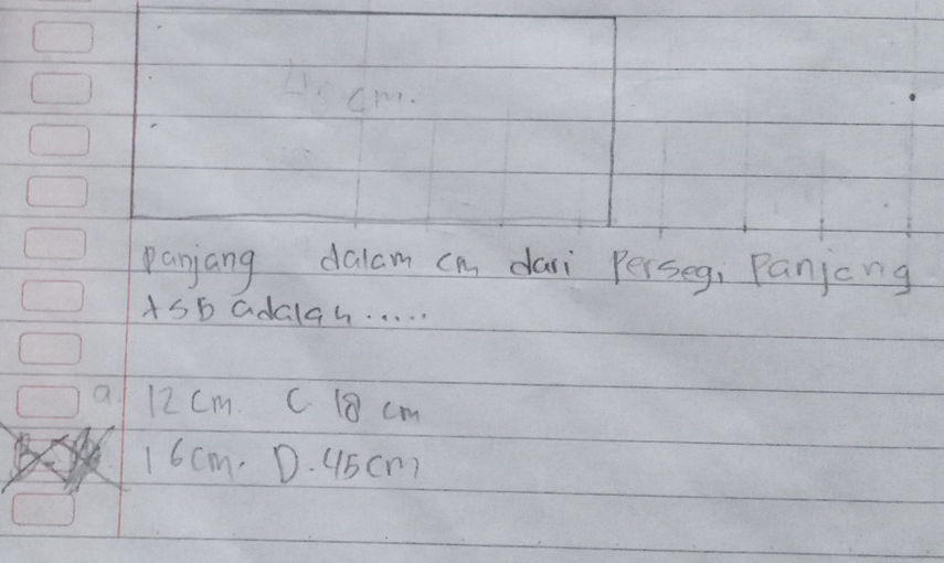 Panjang dalam cm dari Persegi Panjang ASB | StudyX