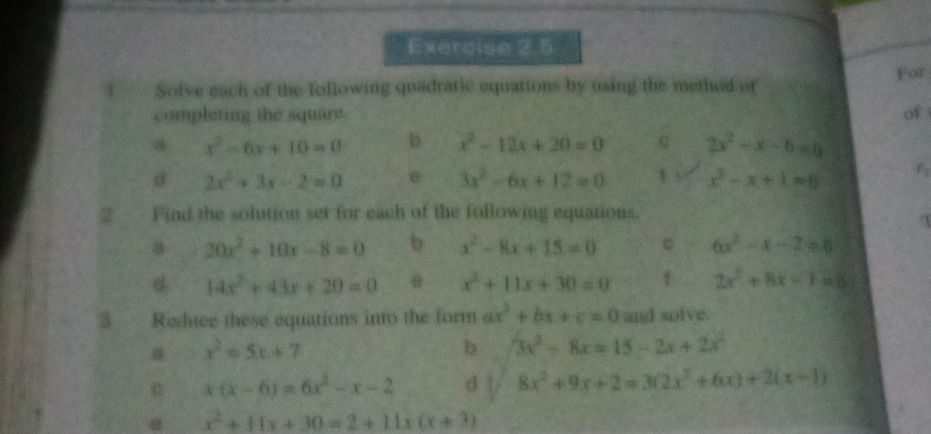 1. Solve each of the following quadratic | StudyX