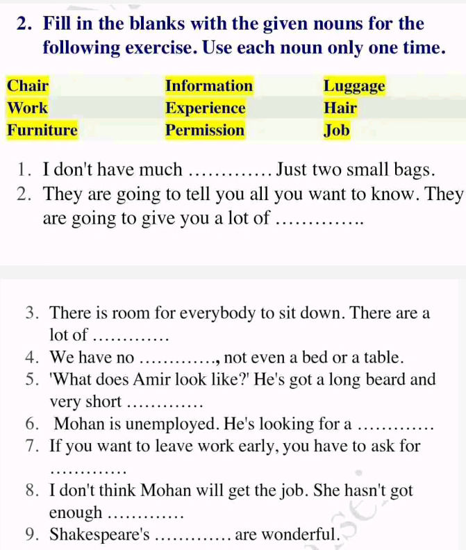 2. Fill in the blanks with the given nouns | StudyX